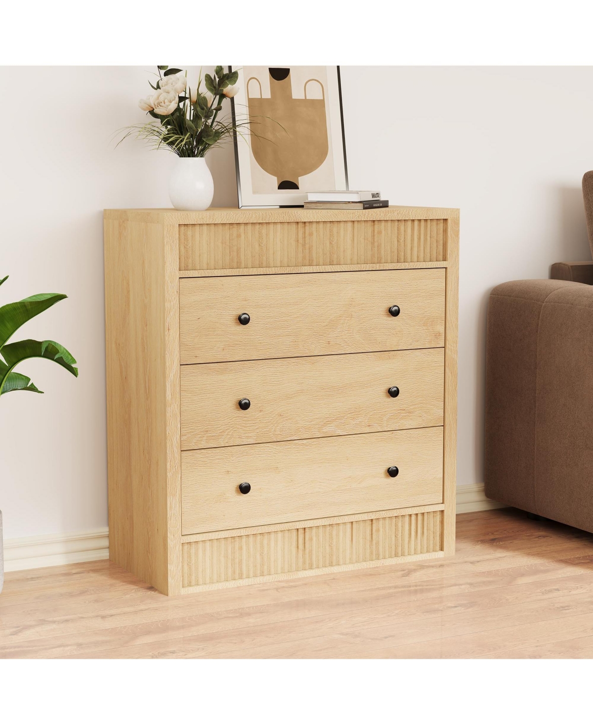 Click here for gaomon Fluted 3 Drawer Wooden Dresser  31.5 Wide M... prices