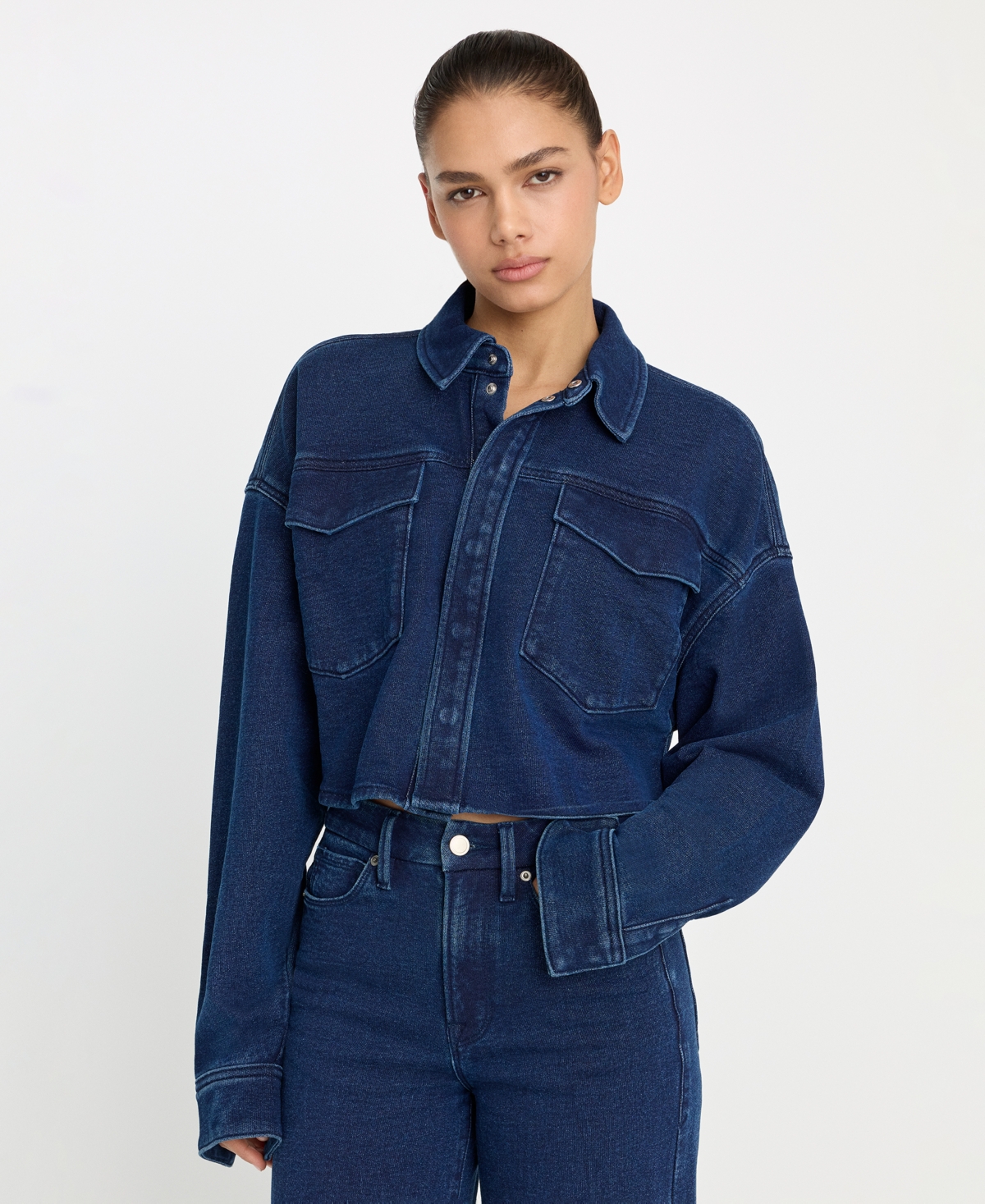Click here for Good American Womens Jeanius Collared Cropped Jack... prices