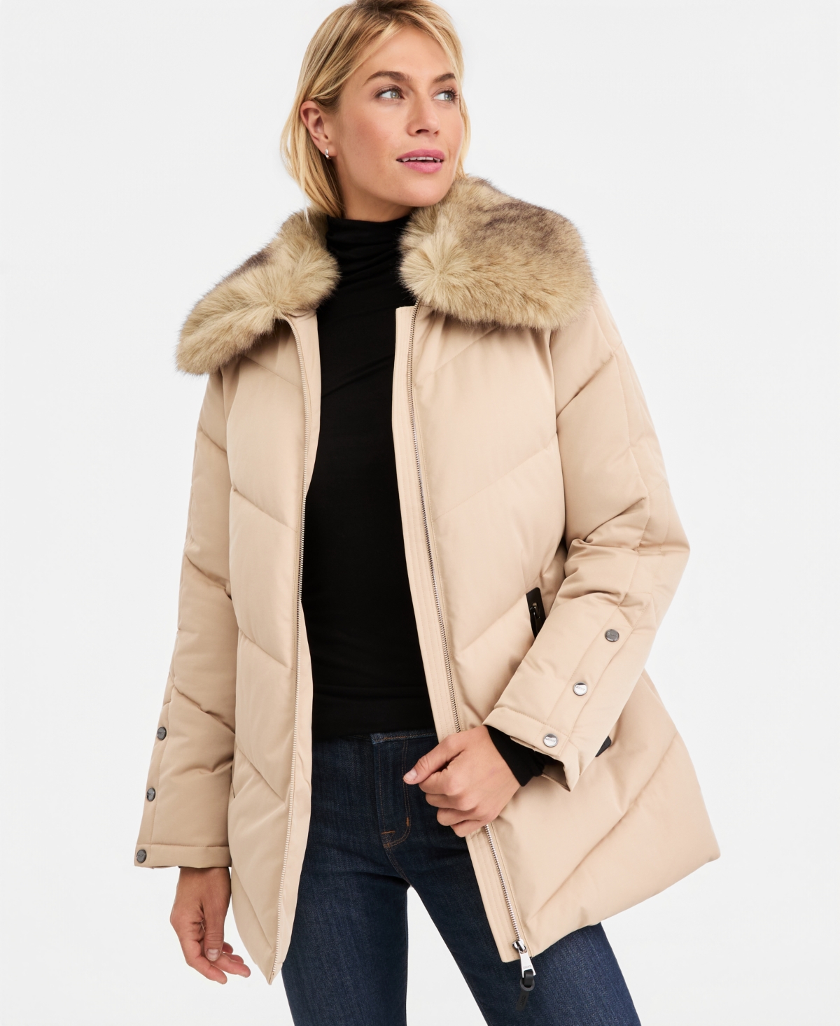 Click here for Dkny Womens Faux-Fur-Collar Puffer Coat - Lt Camel prices