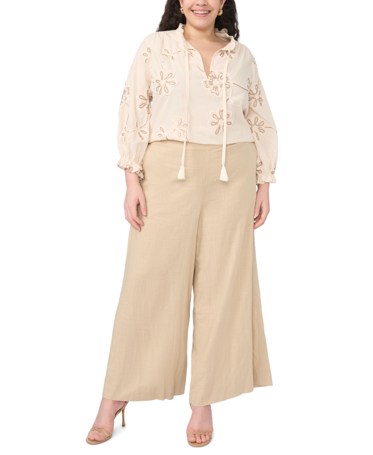 Click here for Vince Camuto Plus Size Split V-Neck Tie Cotton Blo... prices