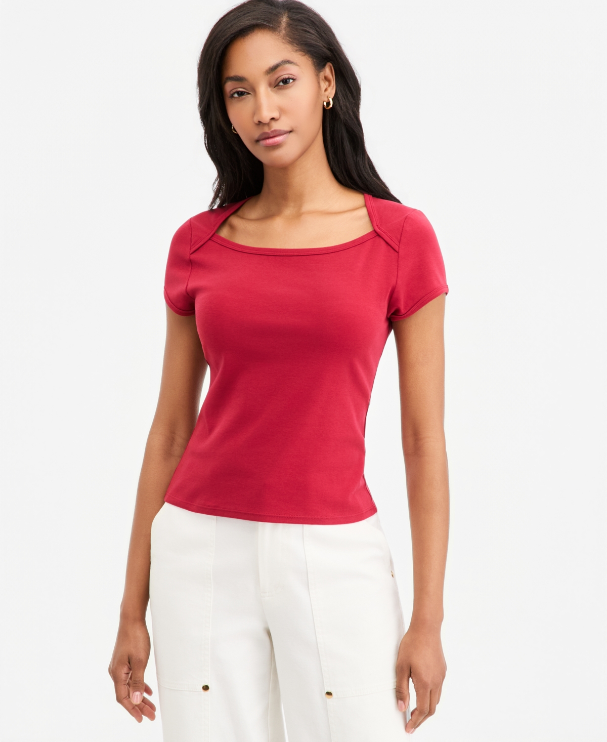 Click here for On 34th Womens Micro Rib Boatneck Cap Sleeve Top... prices