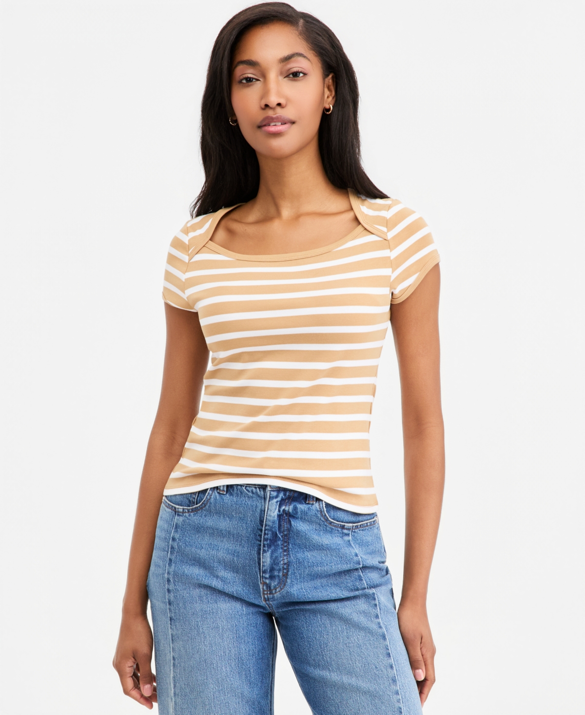 Click here for On 34th Womens Micro Rib Boatneck Cap Sleeve Top... prices
