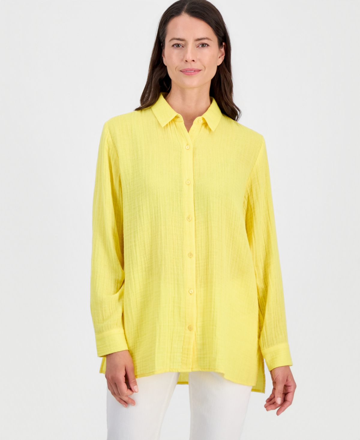 Click here for Eileen Fisher Womens Cotton Striped Long-Sleeve Sh... prices