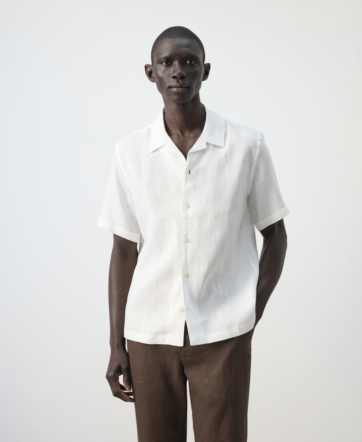 Click here for Mango Mens Bowling-Collar Shirt - White prices
