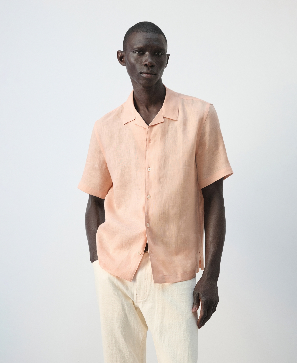 Click here for Mango Mens Bowling-Collar Shirt - Peach prices