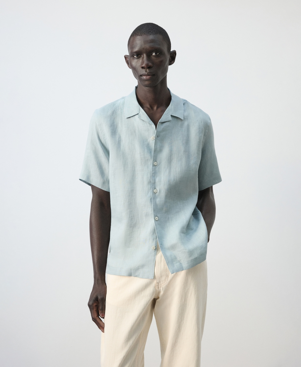 Click here for Mango Mens Bowling-Collar Shirt - China Blue prices