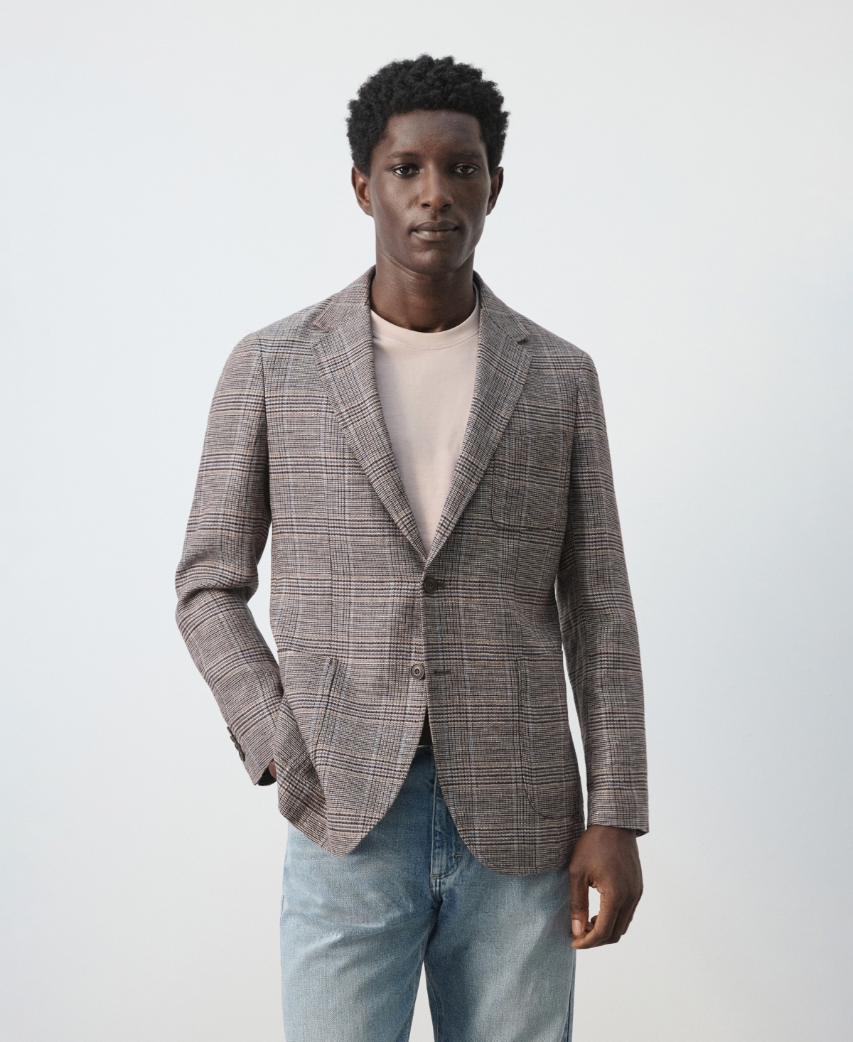 Click here for Mango Mens Prince Of Wales Check Blazer - Brown prices