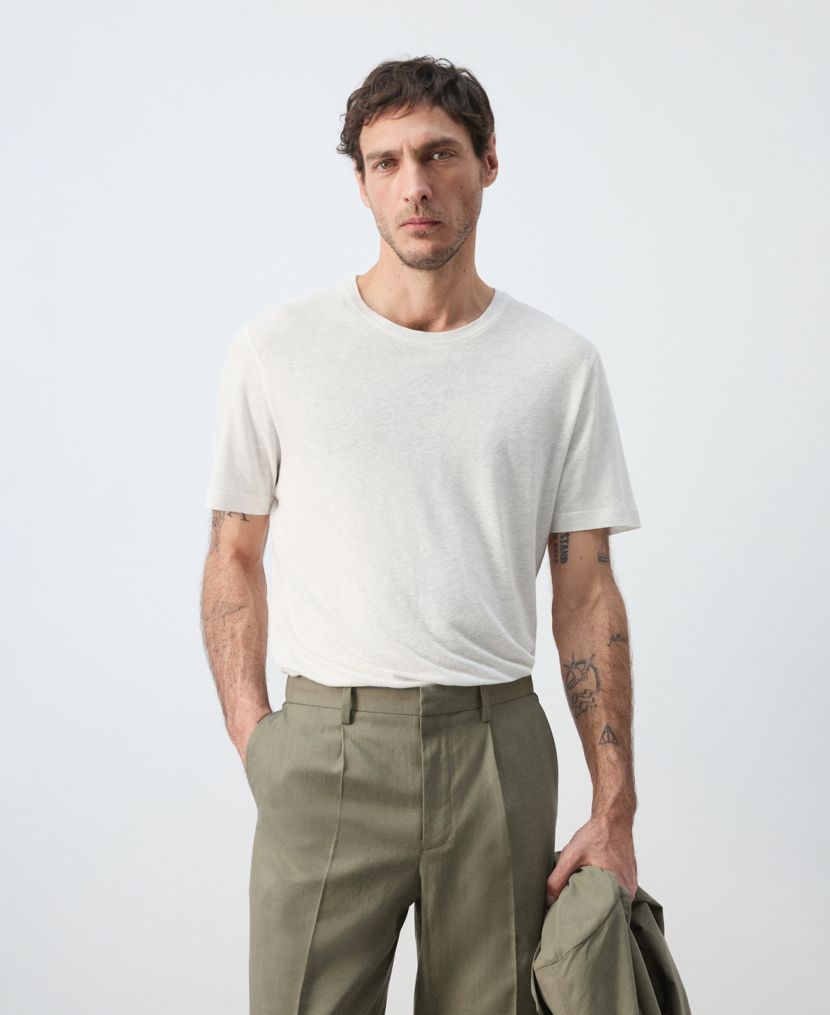Click here for Mango Mens Linen Slim-Fit T-Shirt - White prices