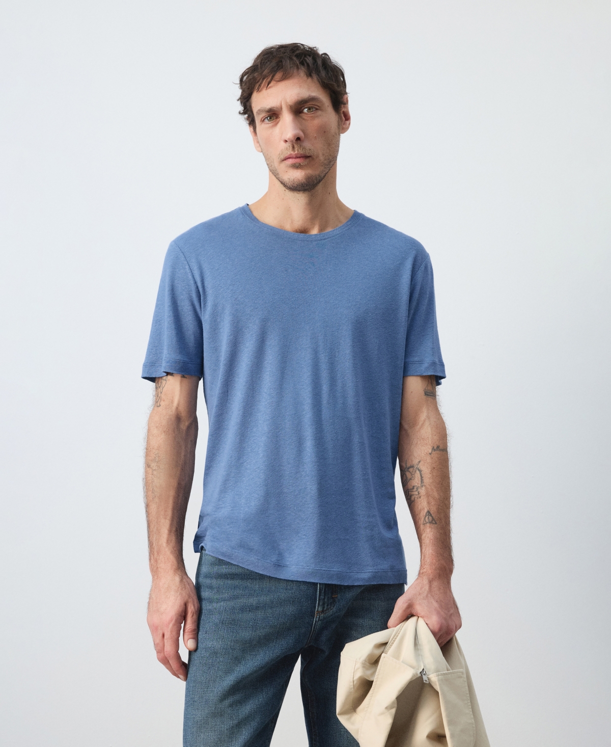 Click here for Mango Mens Linen Slim-Fit T-Shirt - China Blue prices