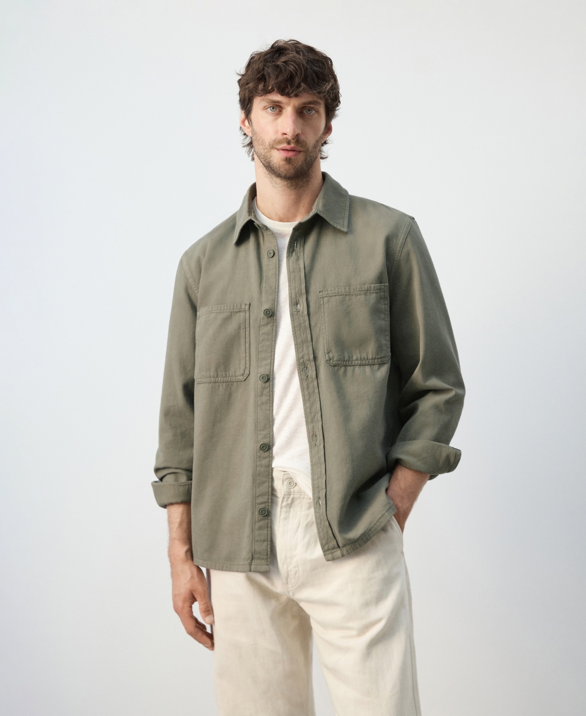 Click here for Mango Mens Pockets Overshirt - Khaki prices