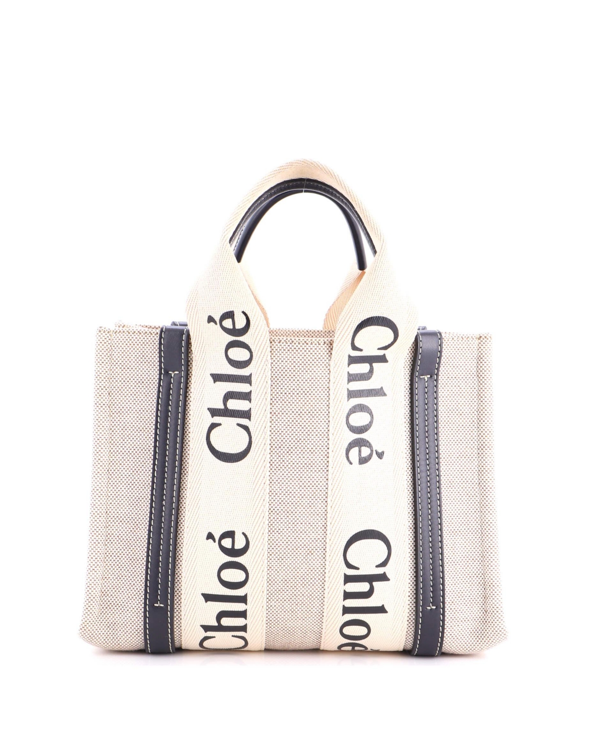 Click here for Pre-Owned Chloe Small Woody Tote Canvas with Leath... prices