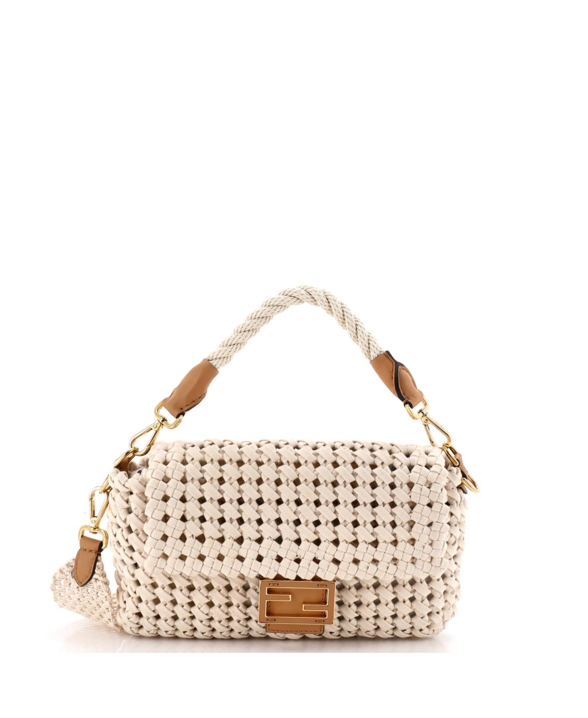 Click here for Pre-Owned Fendi Medium Baguette Nm Bag Woven Canva... prices