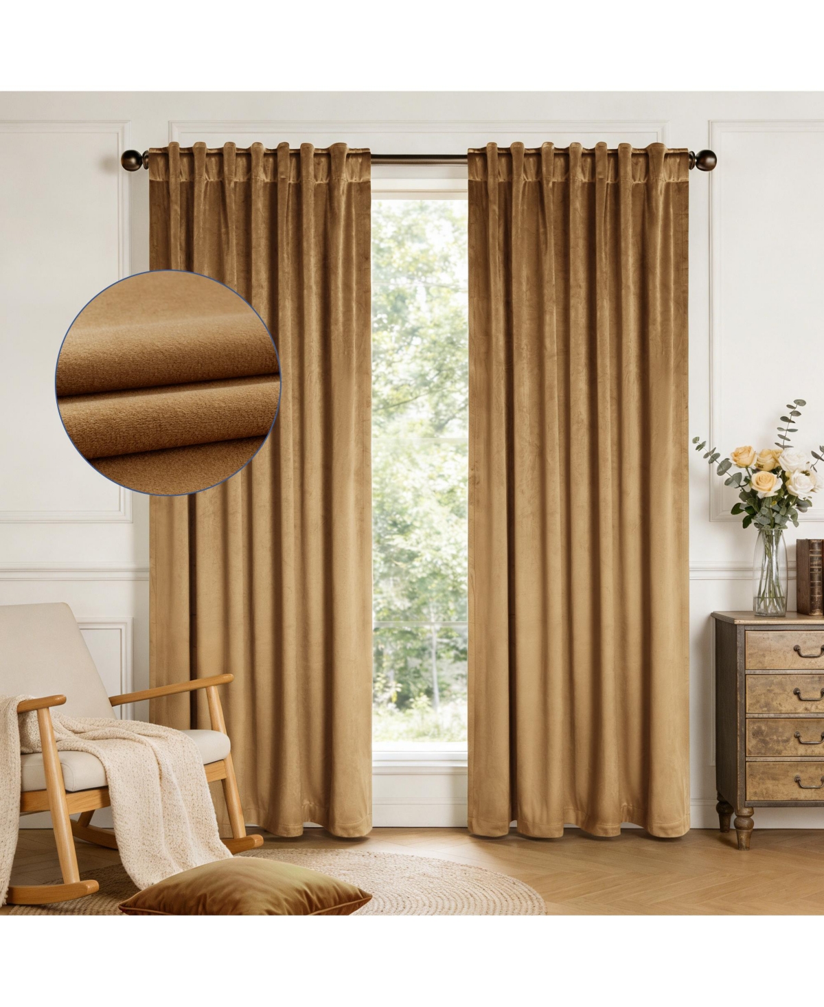 Click here for Velvet Room Darkening Back Tab Pair - Golden brown prices
