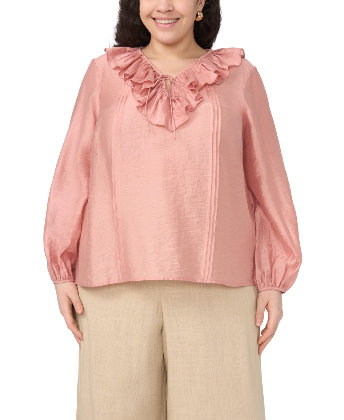 Click here for Vince Camuto Plus Size Ruffle V-Neck Top - Coral D... prices