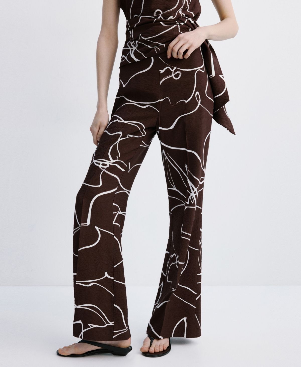 Click here for Mango Womens Wide Leg Printed Pants - Brown prices