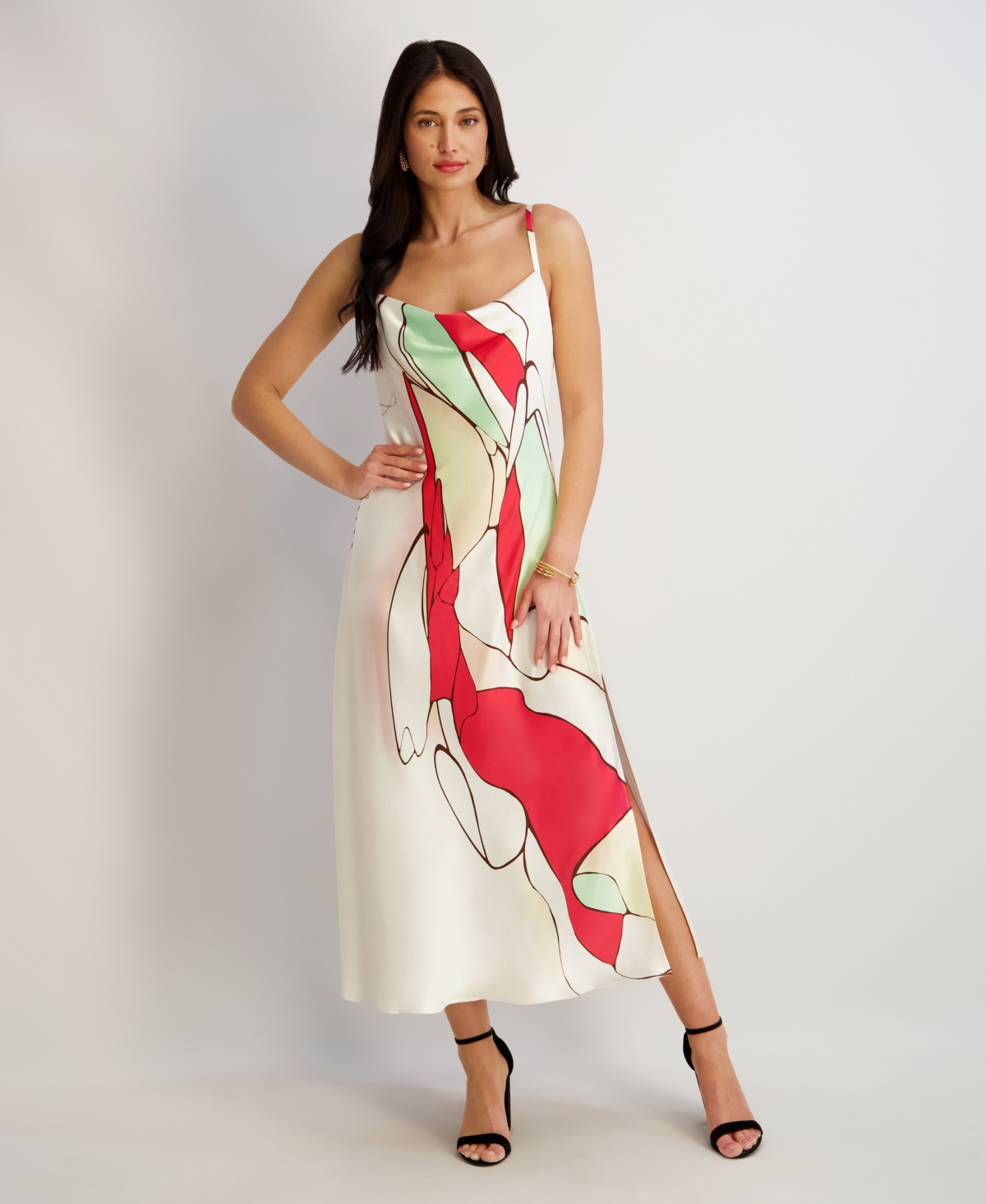 Click here for Siena Womens Cowl Neck Printed Dress - IVORY MULTI prices