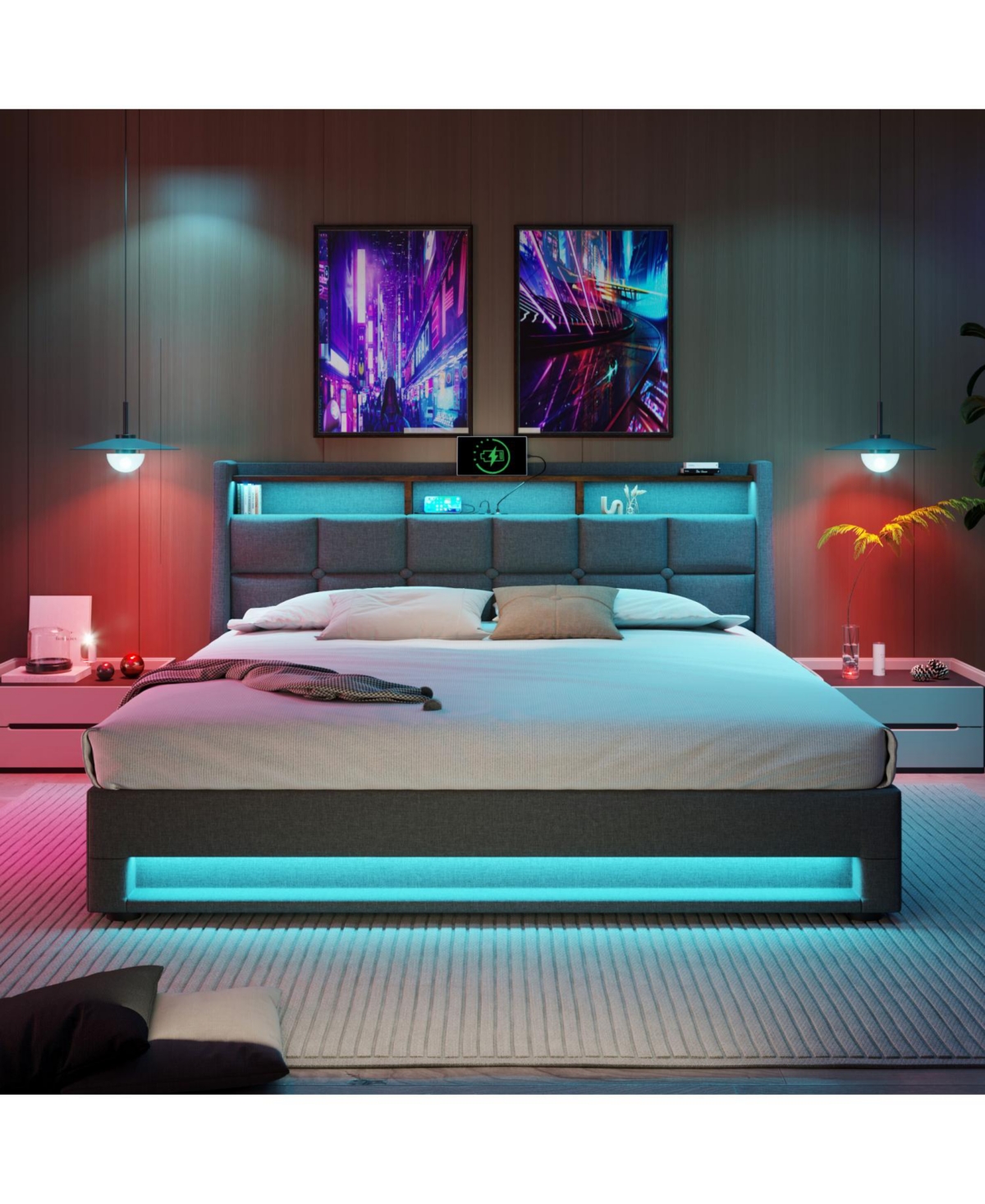 Click here for Rainsken Bed Frame  with Led Lights and Charging S... prices
