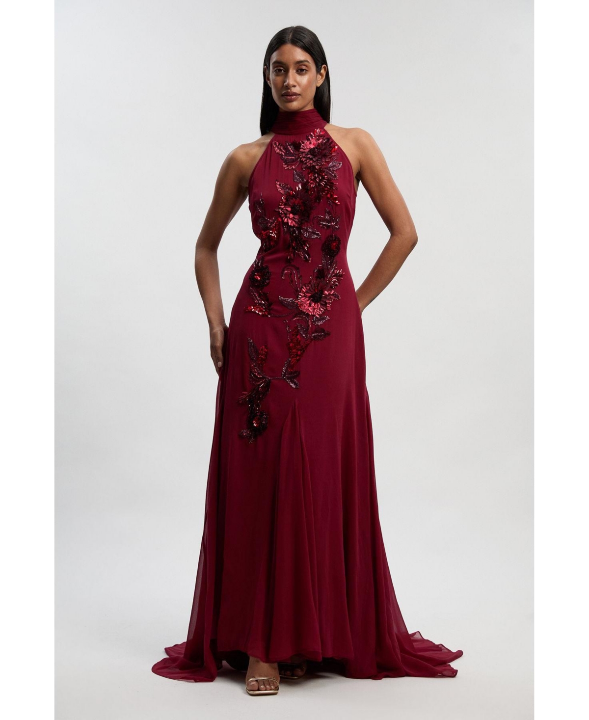 Click here for Karen Millen Womens Feather Halter Maxi Dress - Wi... prices