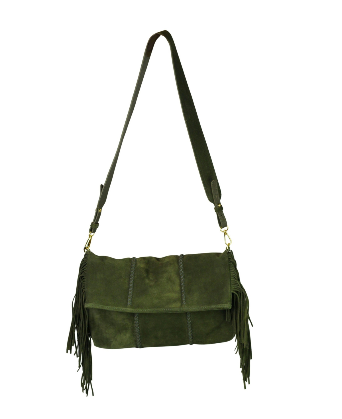 Click here for Large Fringe Suede Crossbody Messenger - Olive prices
