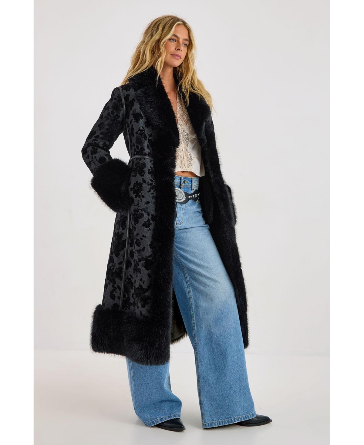 Click here for Nasty Gal Womens Faux Fur Floral Jacquard Coat - B... prices
