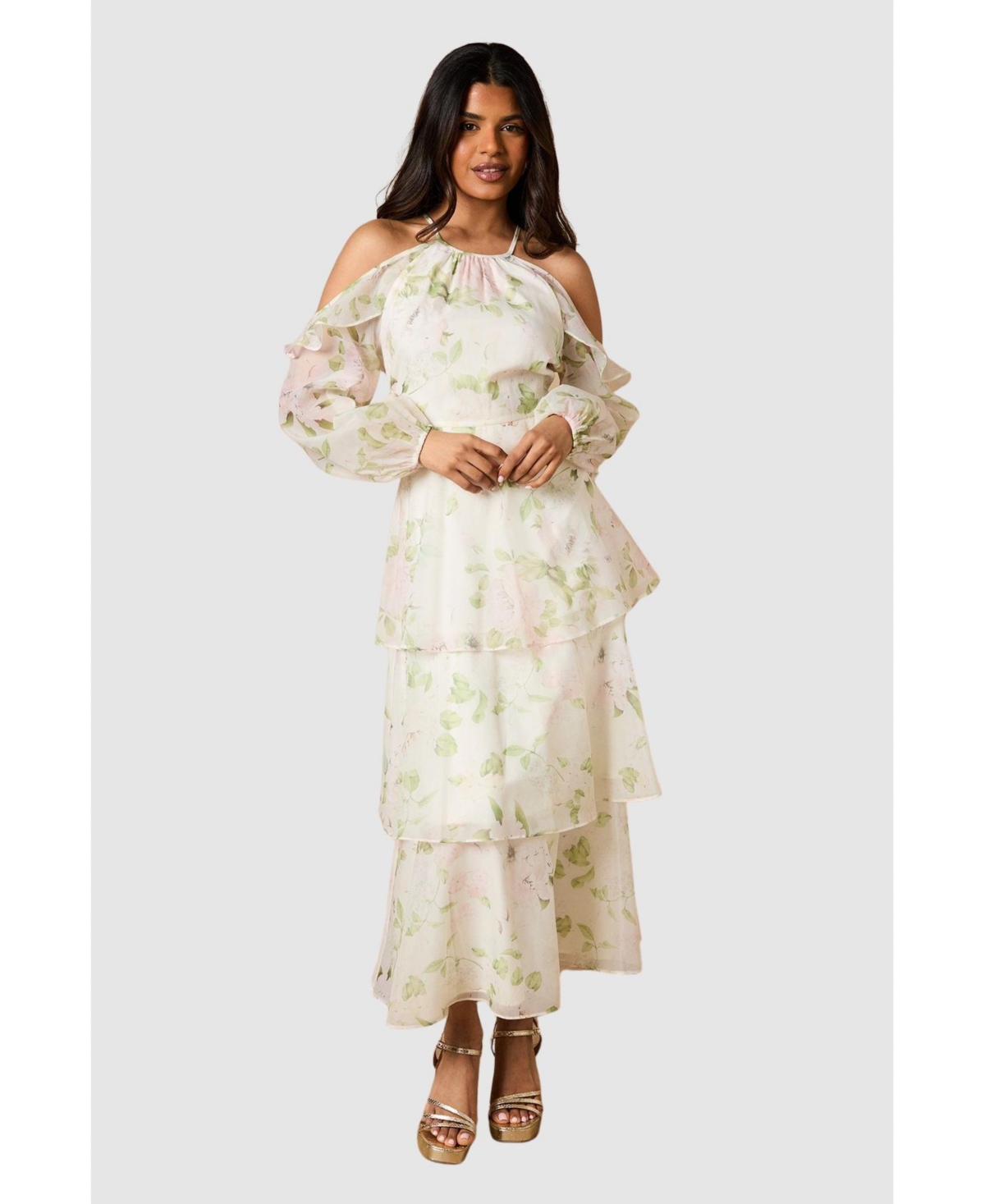 Click here for Oasis Womens Organza Cold Shoulder Midi Dress - Iv... prices