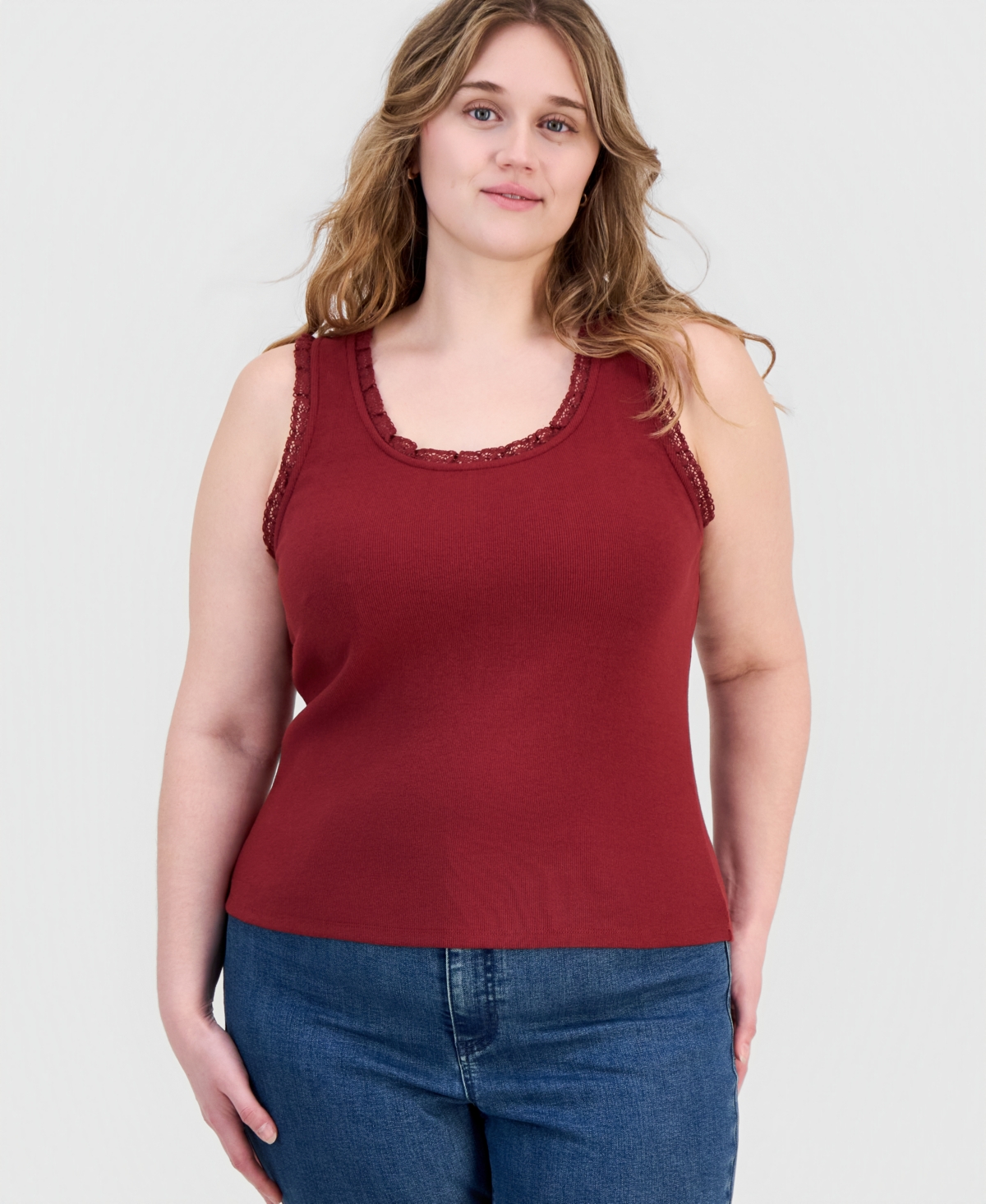 Click here for And Now This Trendy Plus Size Lace-Trim Tank Top... prices