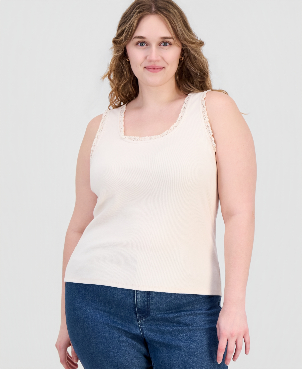 Click here for And Now This Trendy Plus Size Lace-Trim Tank Top... prices
