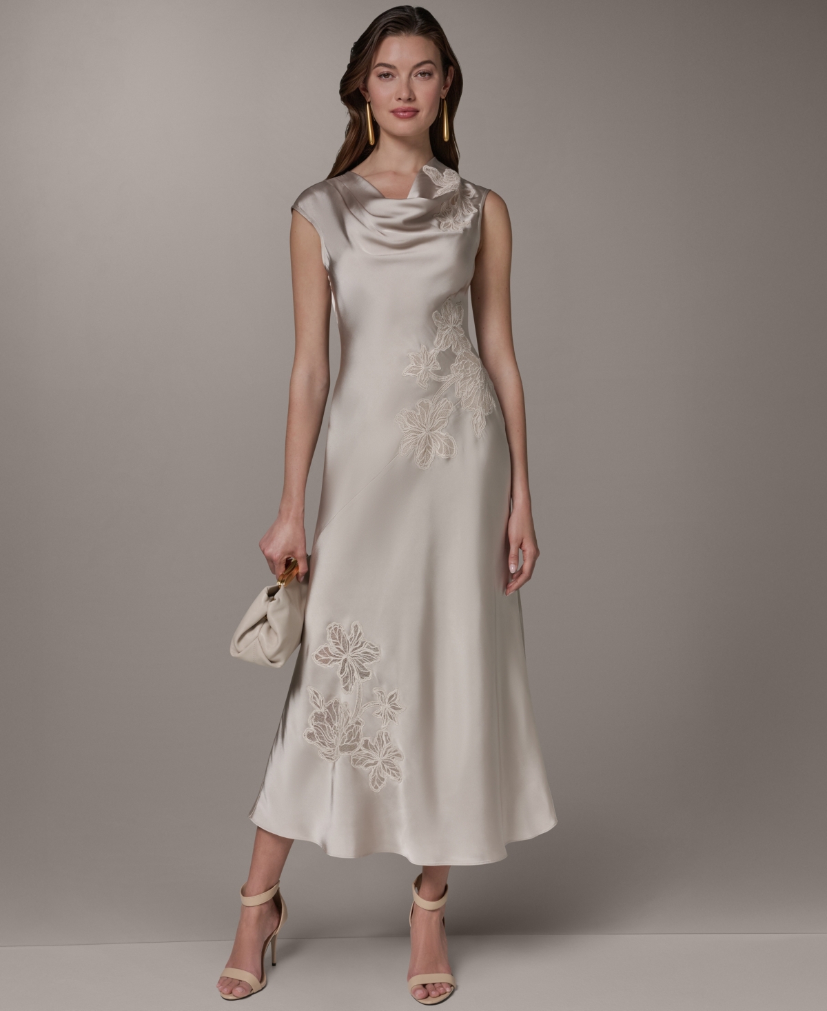 Click here for Donna Karan New York Womens Satin Cowl Neck A-Line... prices