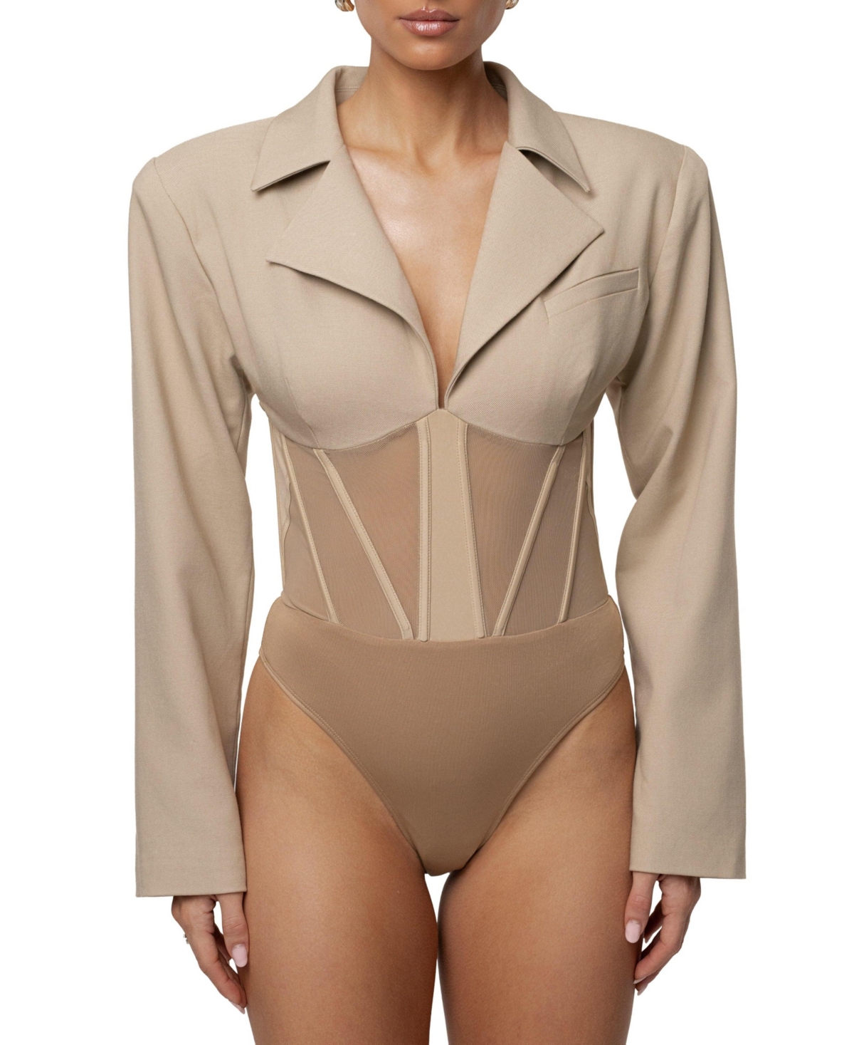 Click here for Jluxlabel Womens Downtown Blazer Bodysuit - Beige prices