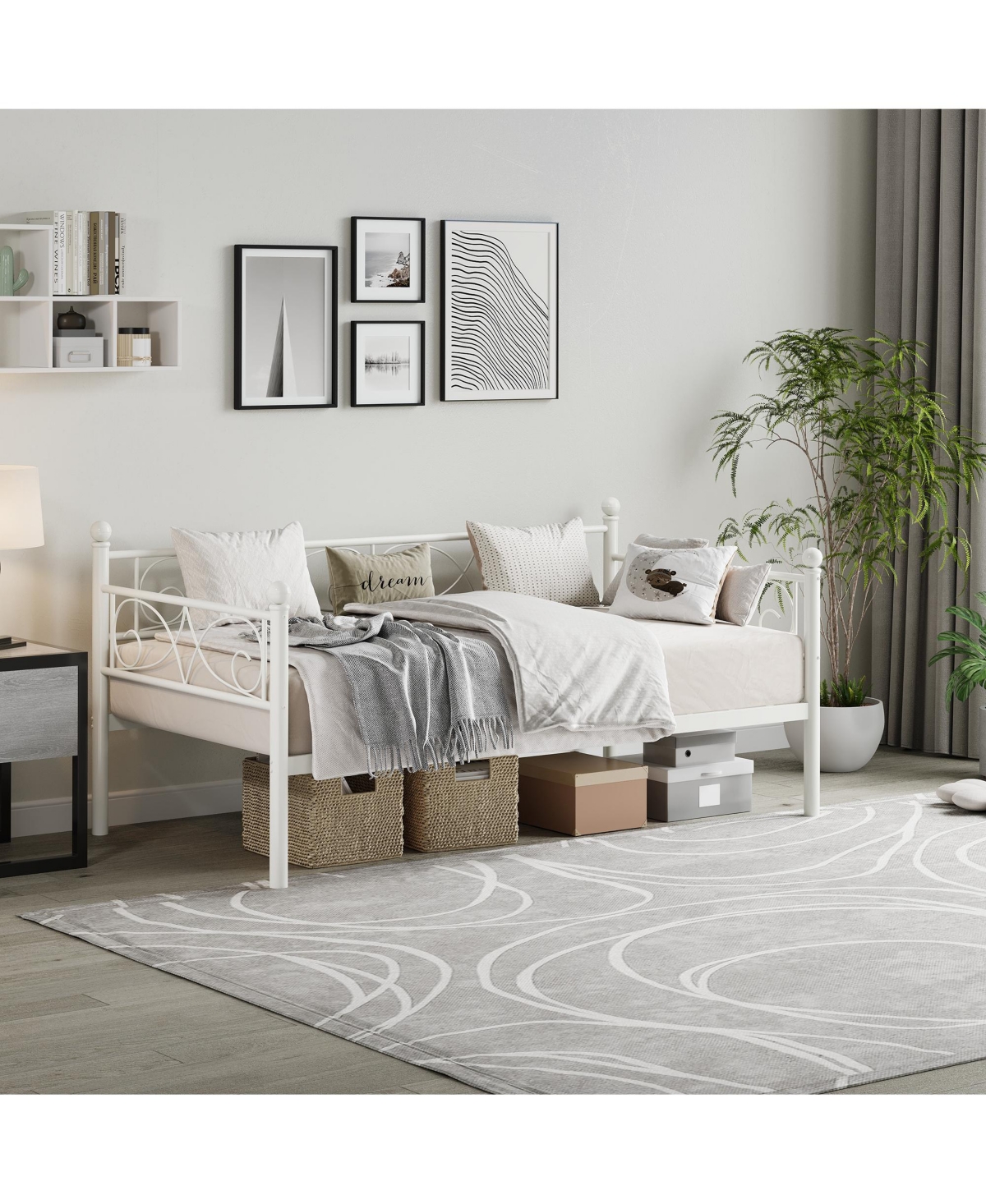 Click here for Homfan Metal Daybed Frame with Curved Flower Desig... prices