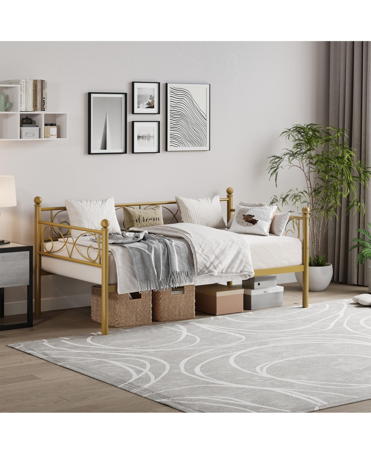 Click here for Homfan Metal Daybed Frame with Curved Flower Desig... prices