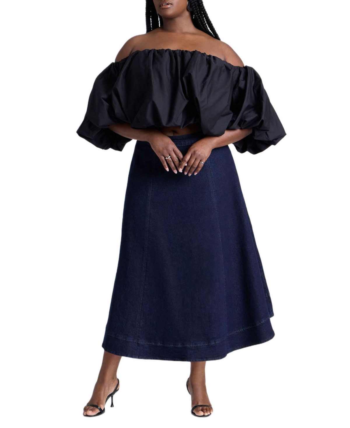 Click here for Eloquii Womens Plus Size Bubble Top - Black onyx prices