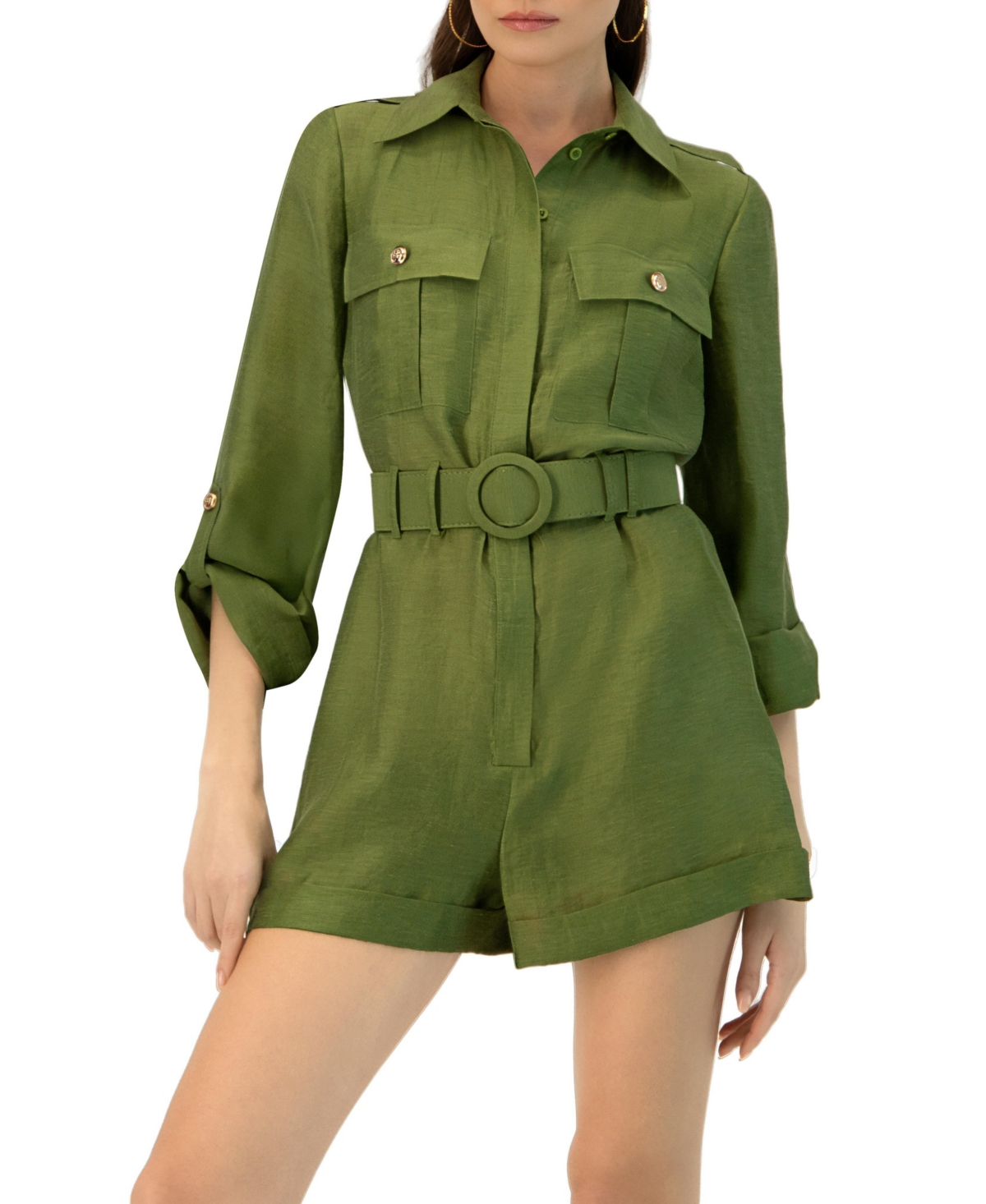 Click here for Ivonne Womens Belted Linen Romper with Cargo Patch... prices