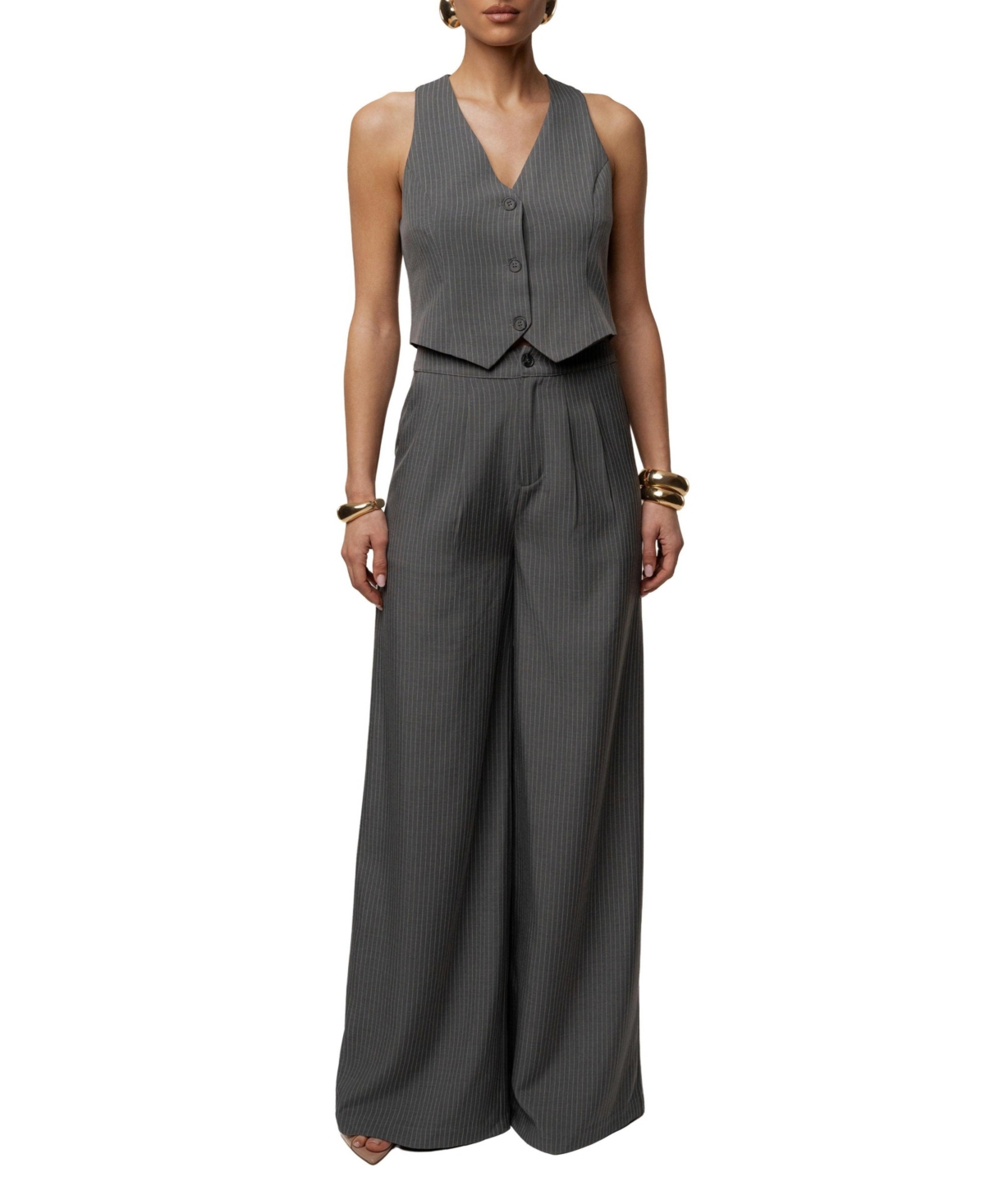 Click here for Jluxlabel Womens Relaxed Pinstripe Pant Set - Grey prices