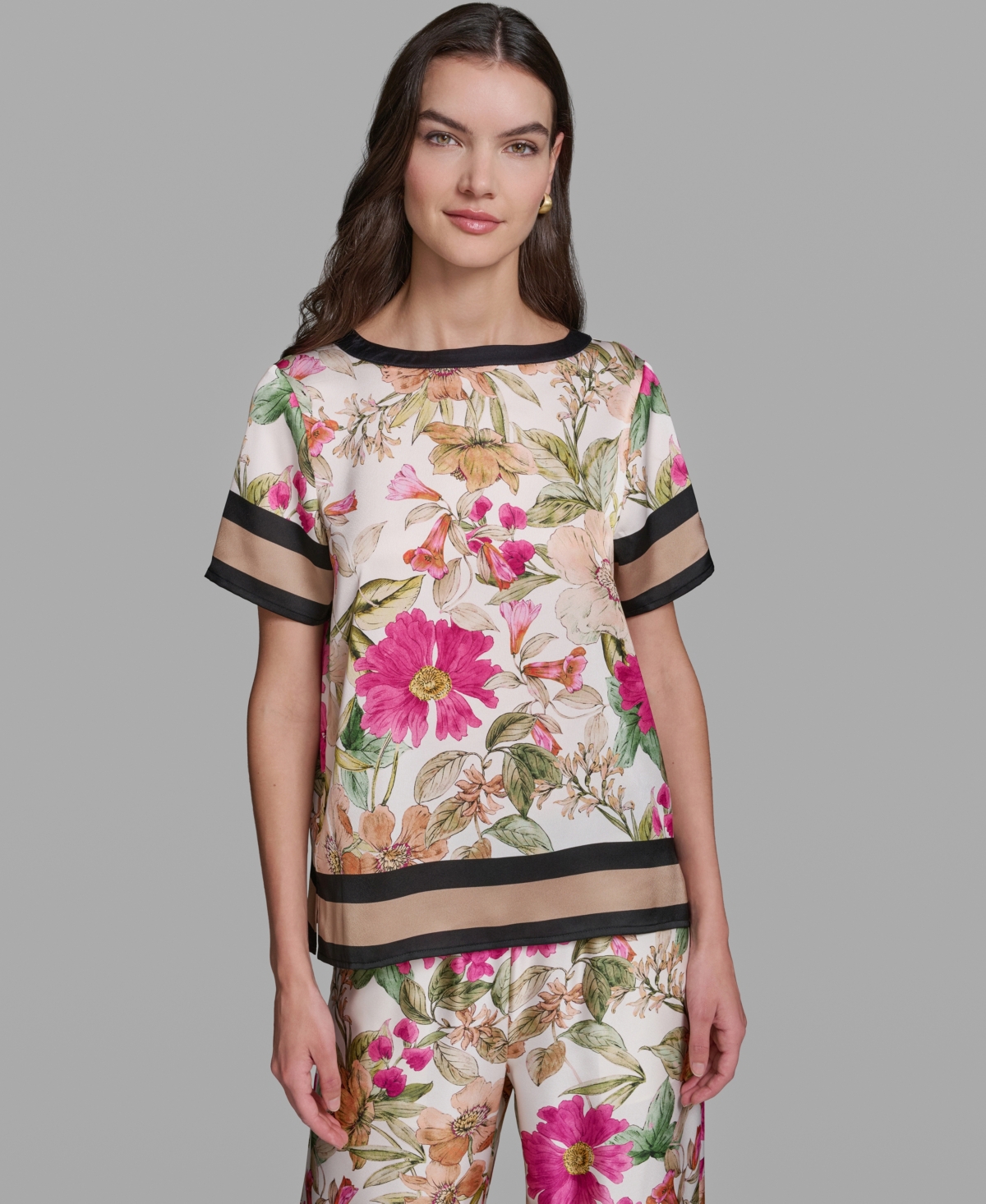 Click here for Karl Lagerfeld Paris Womens Short-Sleeve Floral Pr... prices