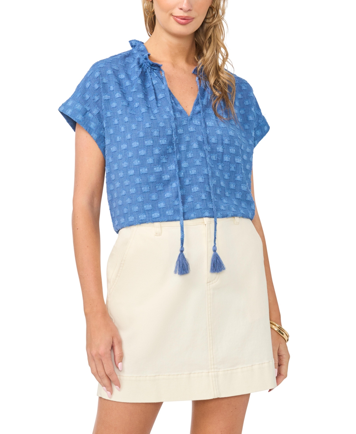Click here for Vince Camuto Womens V-Neck Short-Sleeve Top - Clas... prices