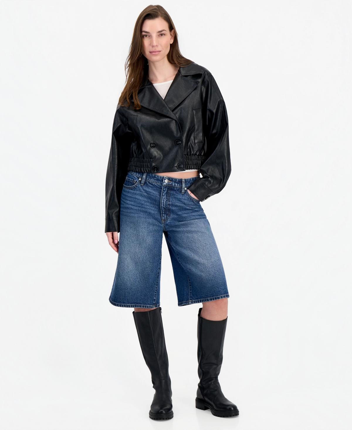 Click here for Jou Jou Womens Cropped Faux-Leather Jacket - Black prices