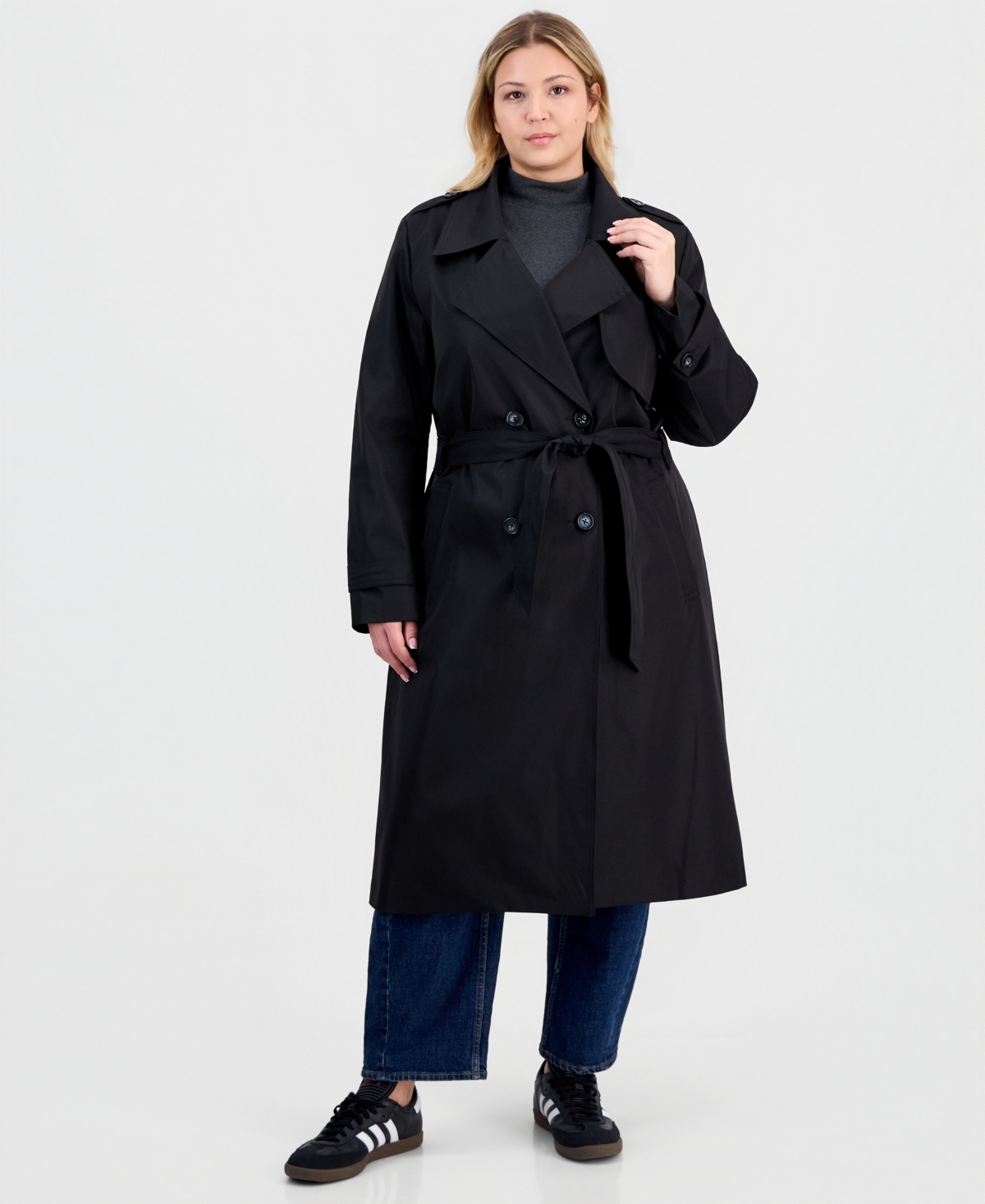 Click here for Jou Jou Plus Size Double-Breasted Belted Trench Co... prices