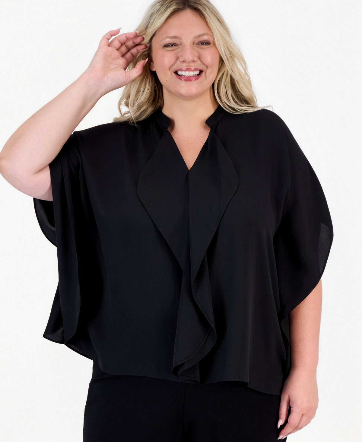 Click here for Anne Klein Plus Size Split-Neck Ruffle-Front Dolma... prices