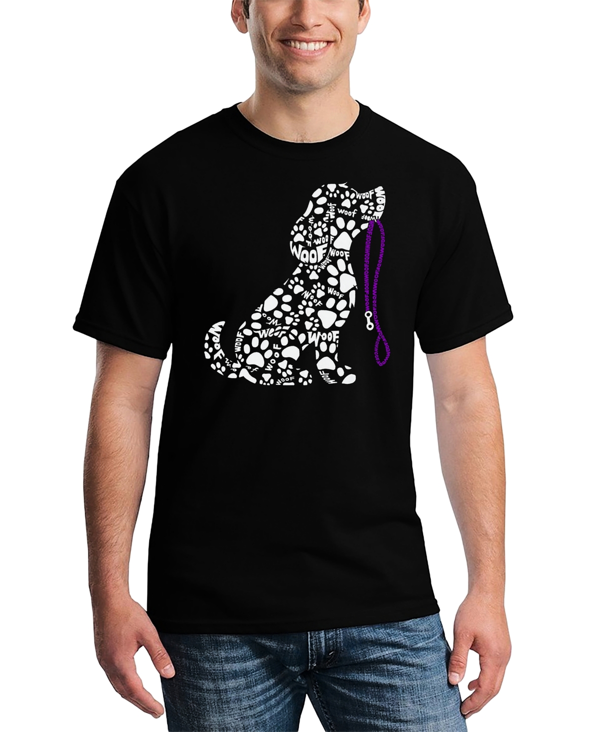Click here for La Pop Art Mens Dog Leash Word Art T-Shirt - Black prices