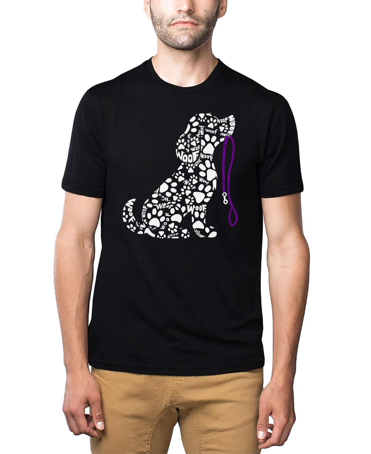 Click here for La Pop Art Mens Dog Leash Word Art T-Shirt - Black prices