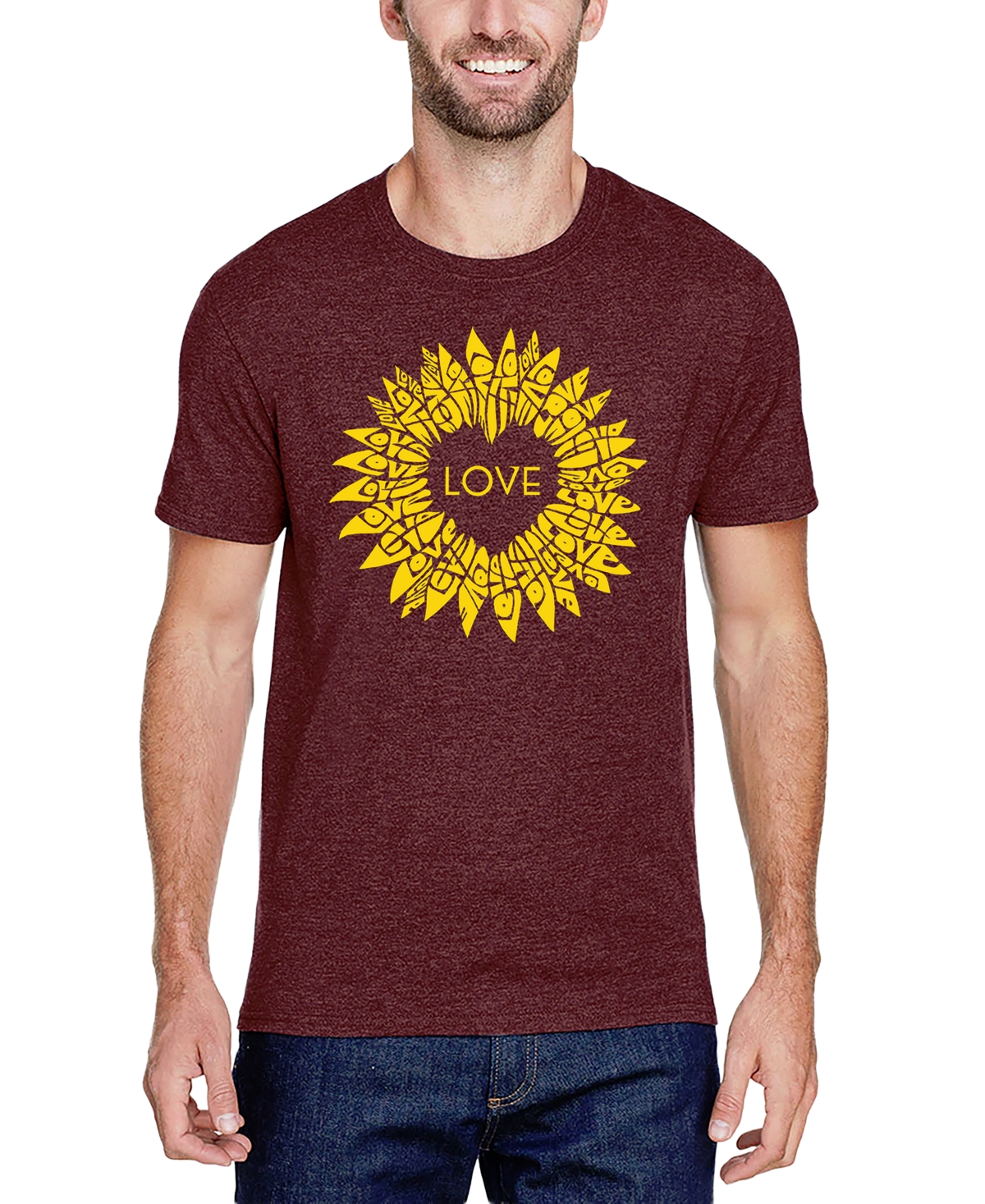 Click here for La Pop Art Mens Love Sunflower Word Art T-Shirt -... prices