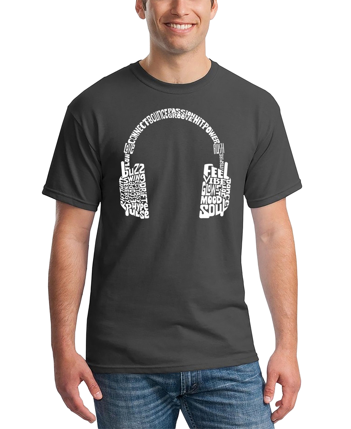 Click here for La Pop Art Mens Headphones Word Art T-Shirt - Dark... prices