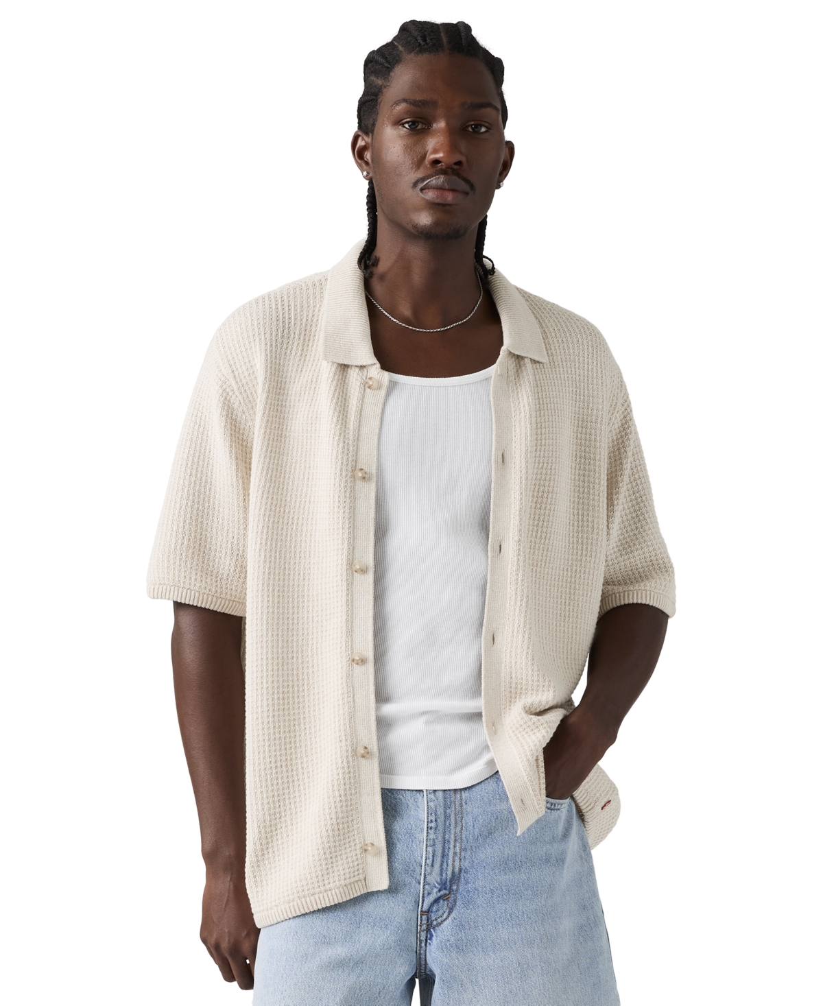 Click here for Levis Premium Mens Short-Sleeve Knit Camp Shirt -... prices