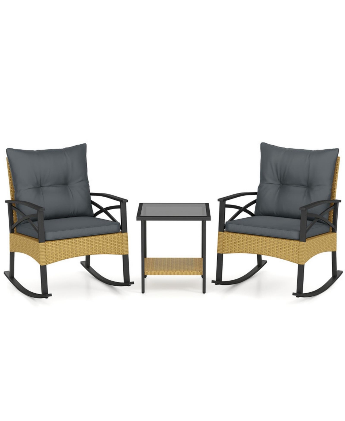 Click here for Gouun 3-Piece Outdoor Rattan Rocking Chair Set wit... prices