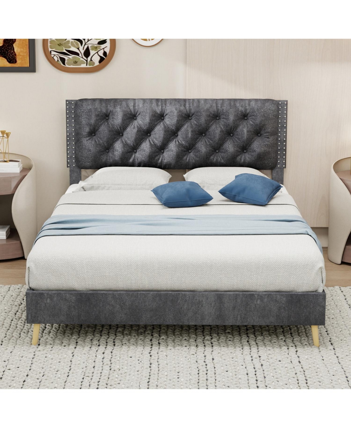 Click here for Rainsken Bed Frame  with Suede Upholstered Headboa... prices