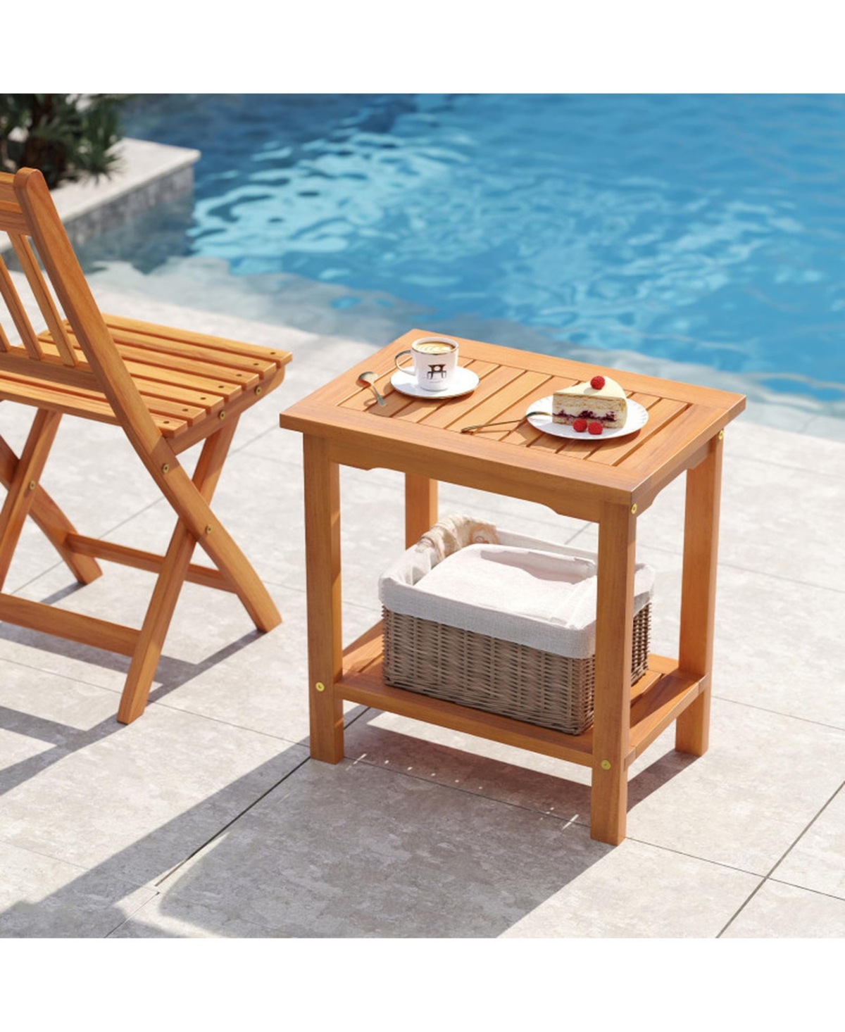 Click here for Gouun 2-Tier Outdoor Acacia Wood Side Table with S... prices