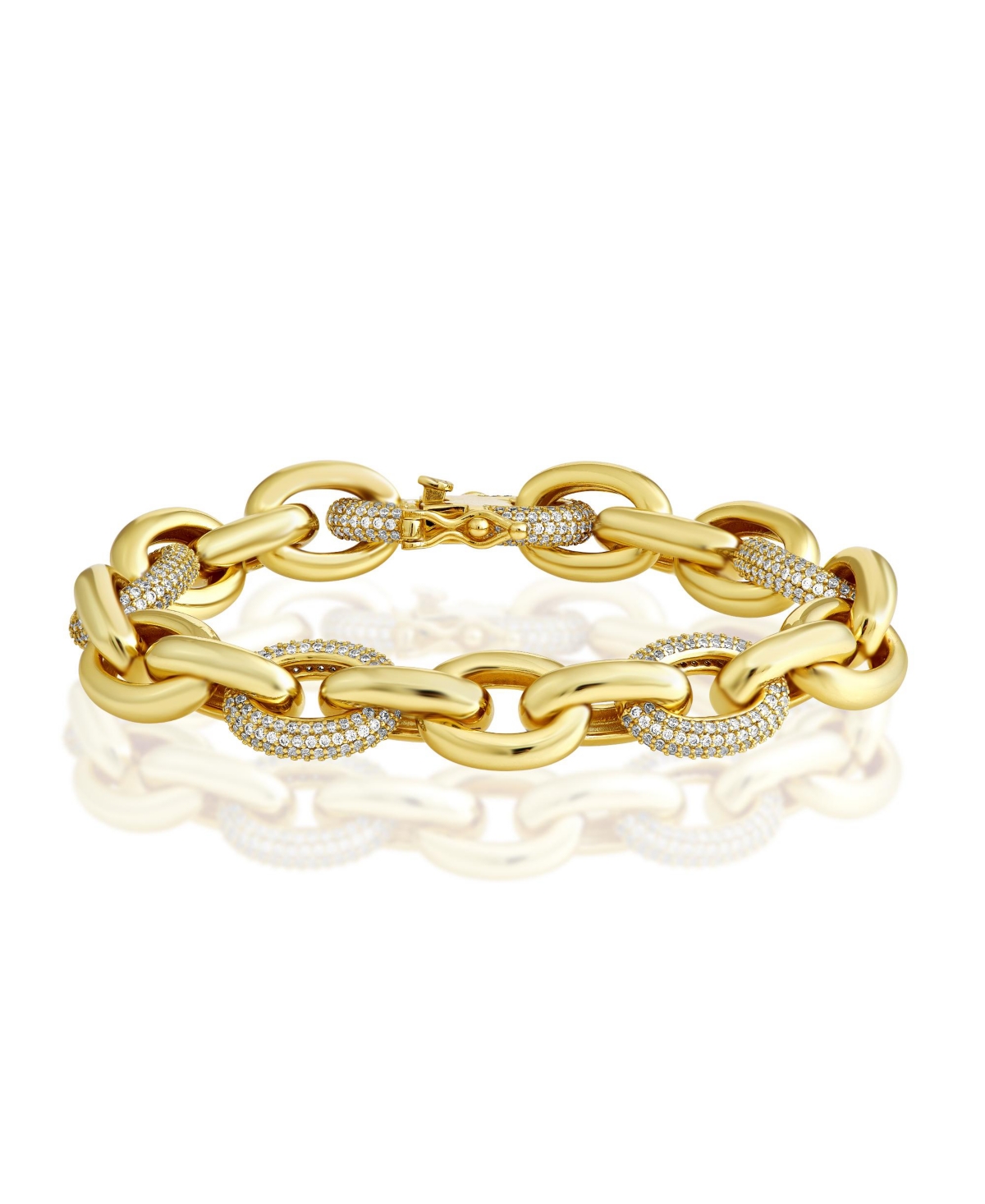 Click here for Simona Pave Cz and Polished Oval Link Bracelet - G... prices