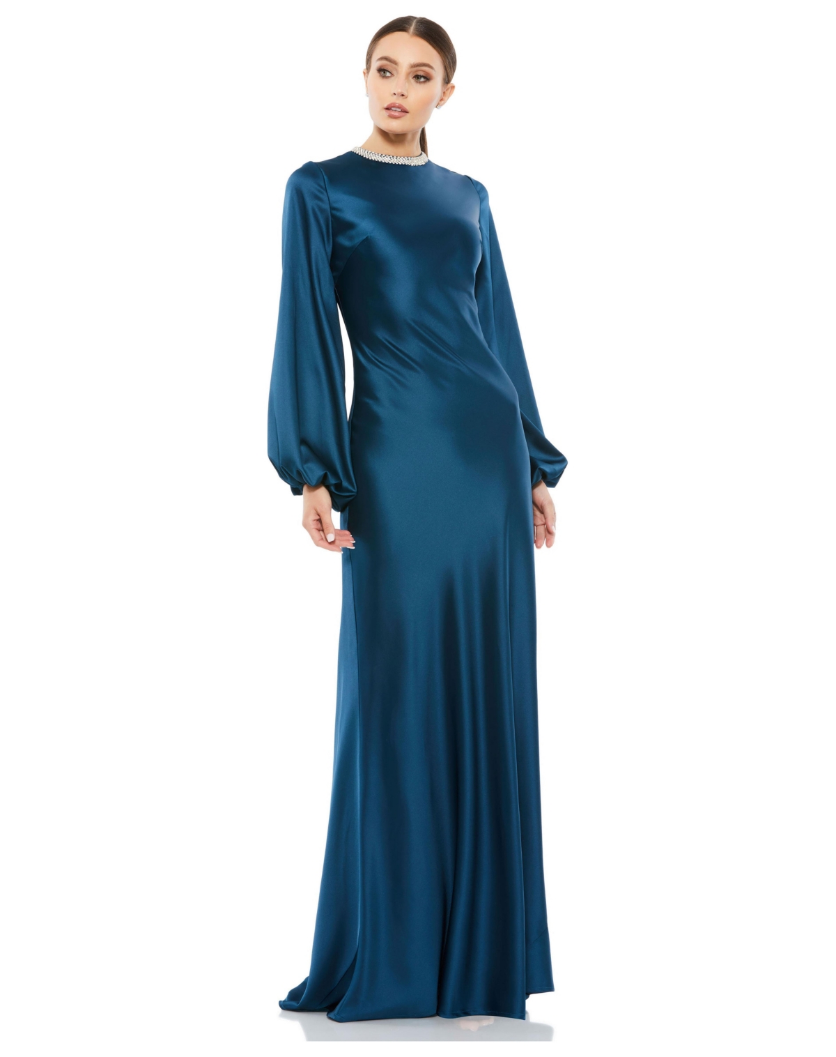 Click here for Mac Duggal Petite Beaded High Neck Bishop Sleeve S... prices
