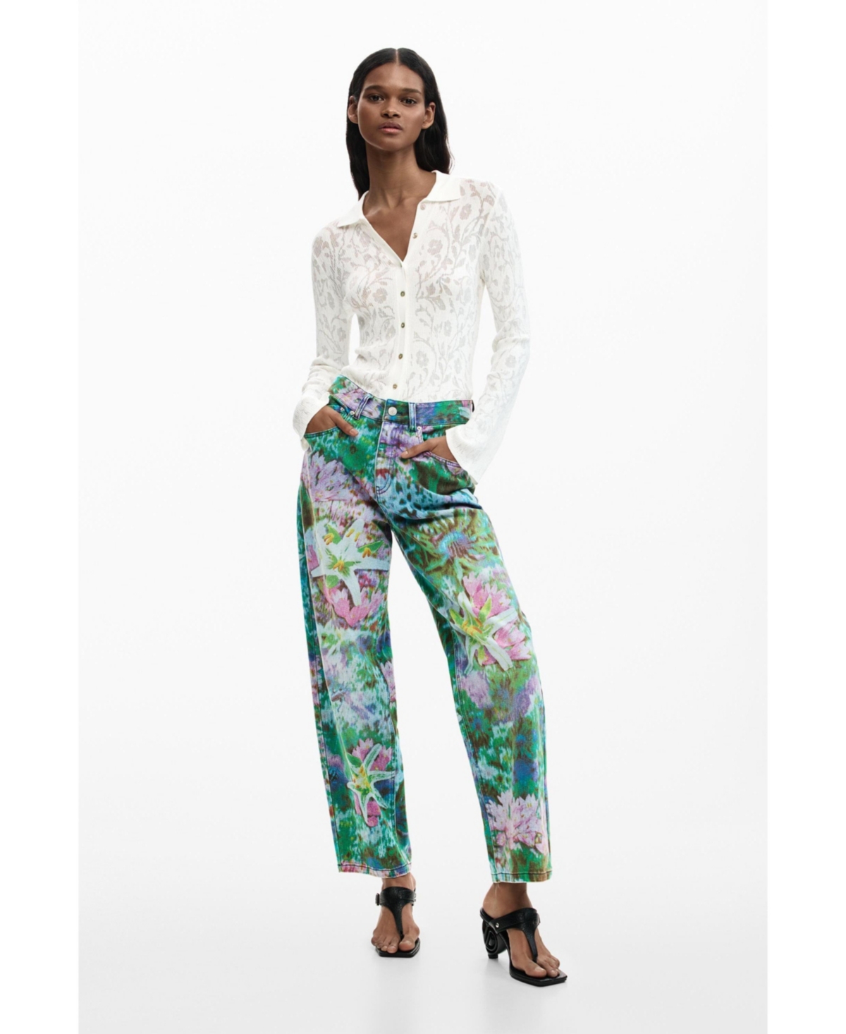 Click here for Desigual Womens Wild Garden Trousers - Medium blue prices